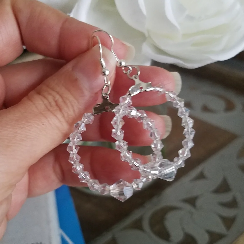 Swarovski | Jewelry | Swarovski Elements Aurora Borealis Crystal Hoop ...